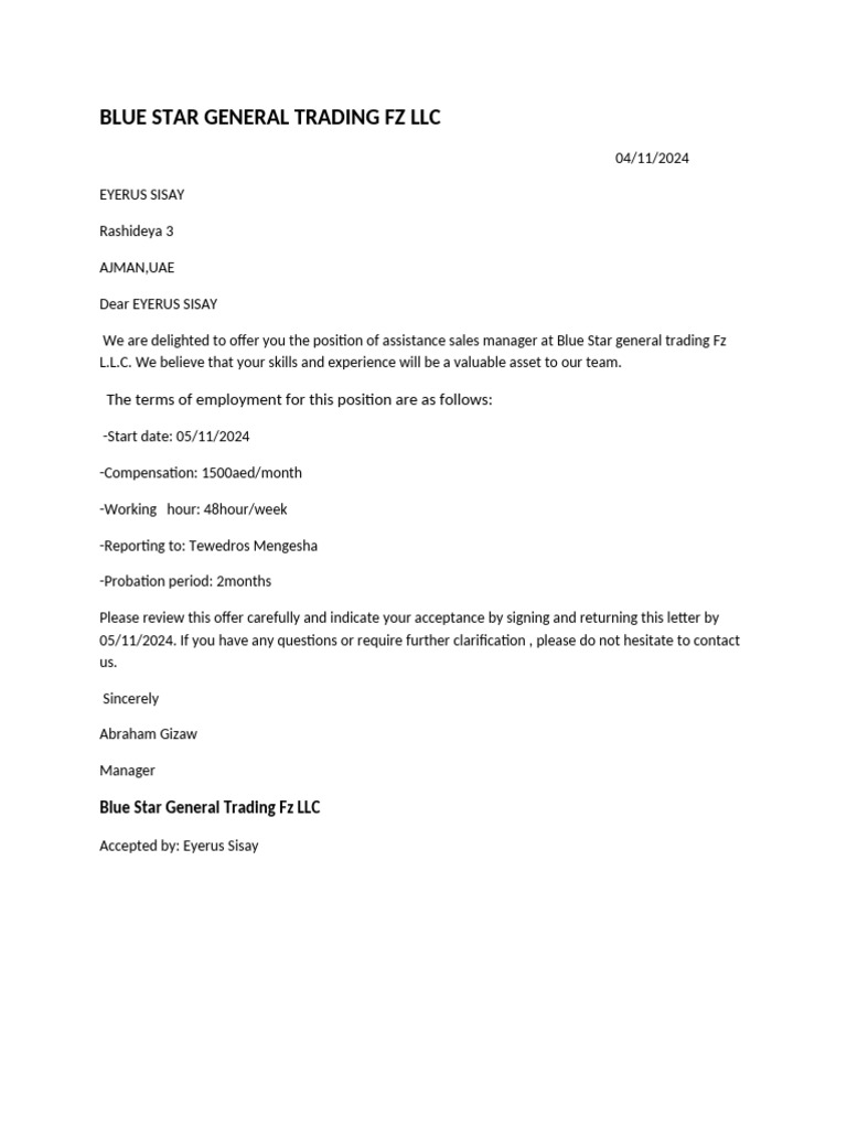 Blue Star General Trading FZ LLC | PDF