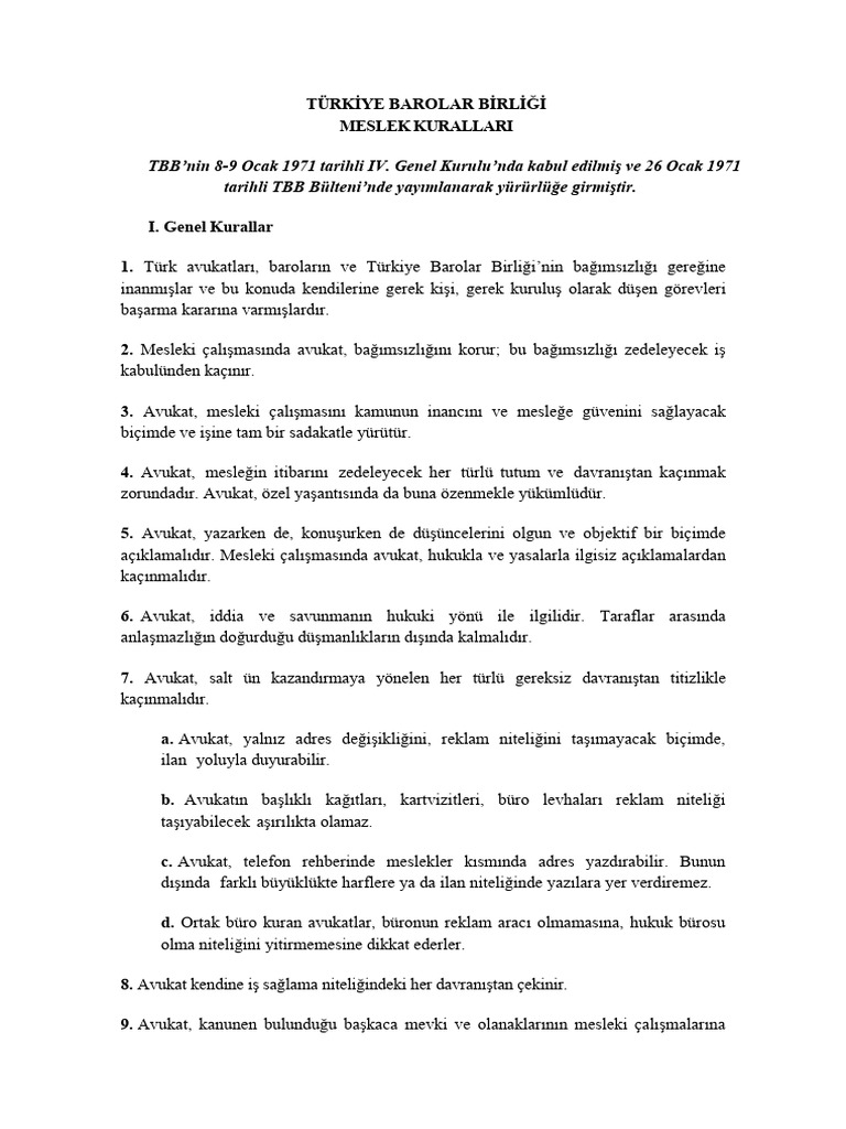 TBB Meslek Kurallari | PDF
