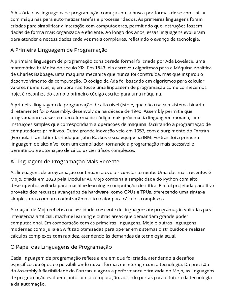 A Primeira Linguagem de Programação | PDF | Linguagem de programação ...