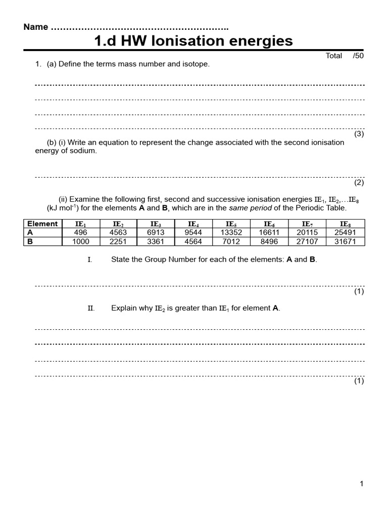 Ionisation Energies and Trends Quiz | PDF | Periodic Table | Ionization