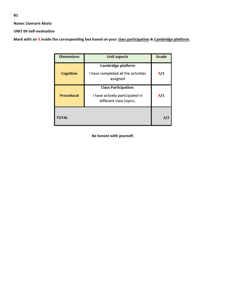 Unit 9 Self-Evaluation | PDF