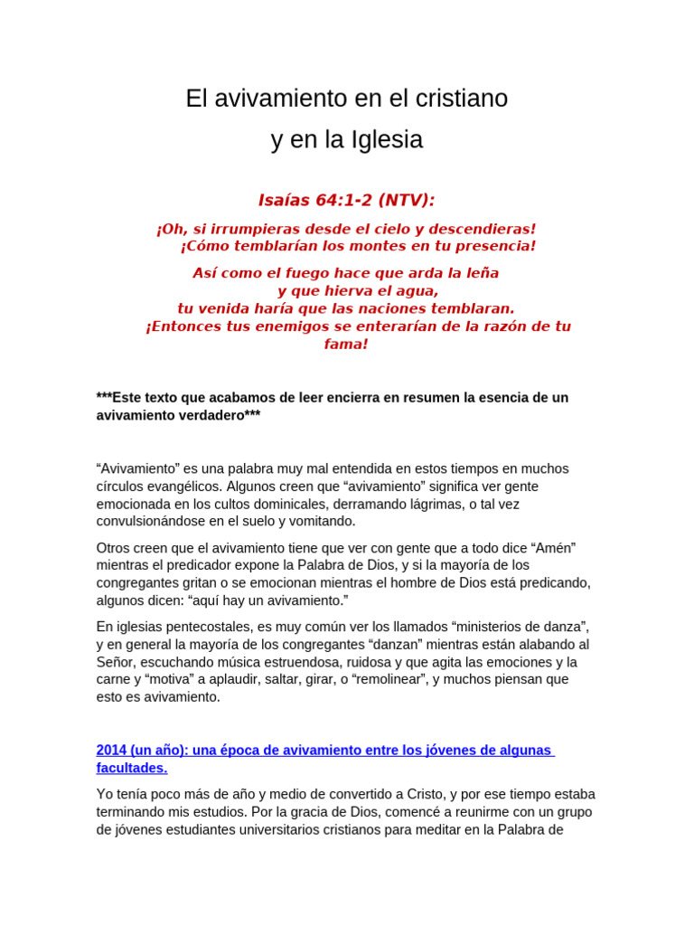El Avivamiento en El Cristiano y en La Iglesia | PDF | Cristo (título ...
