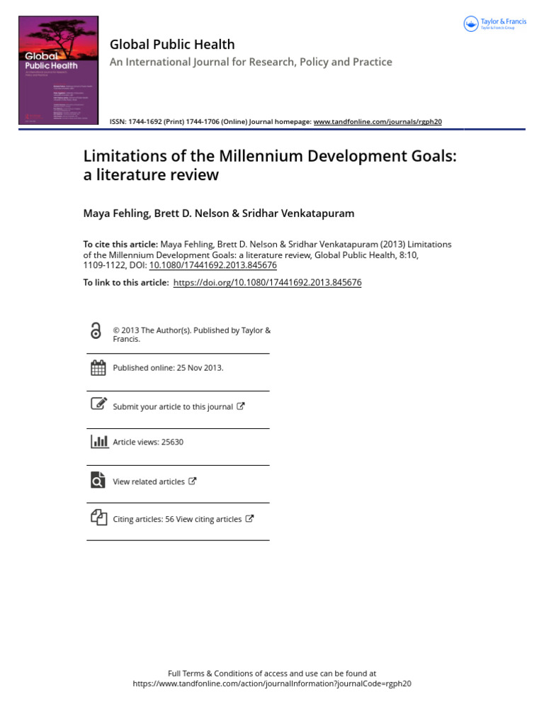 Of The Millennium Development Goals A Literature Review | PDF | Millennium Development Goals
