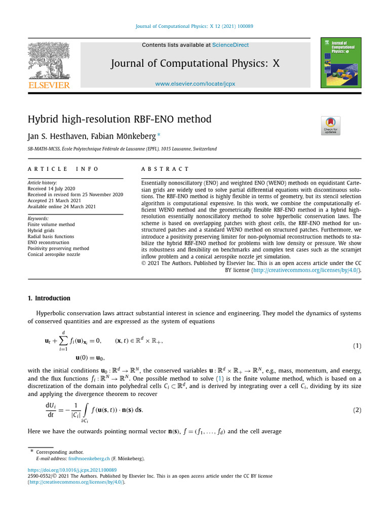 Hybrid High Resolution RBF ENO Metho - 2021 - Journal of Computational Physics | PDF ...