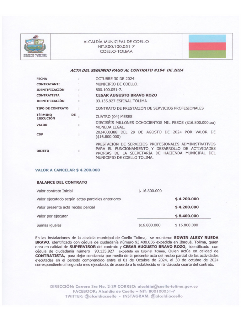 Acta Del Segundo Pago | PDF