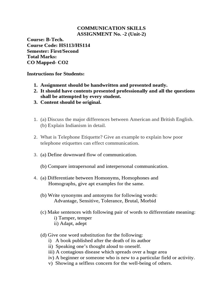 COMMUNICATION SKILLS Assignment-2 | PDF