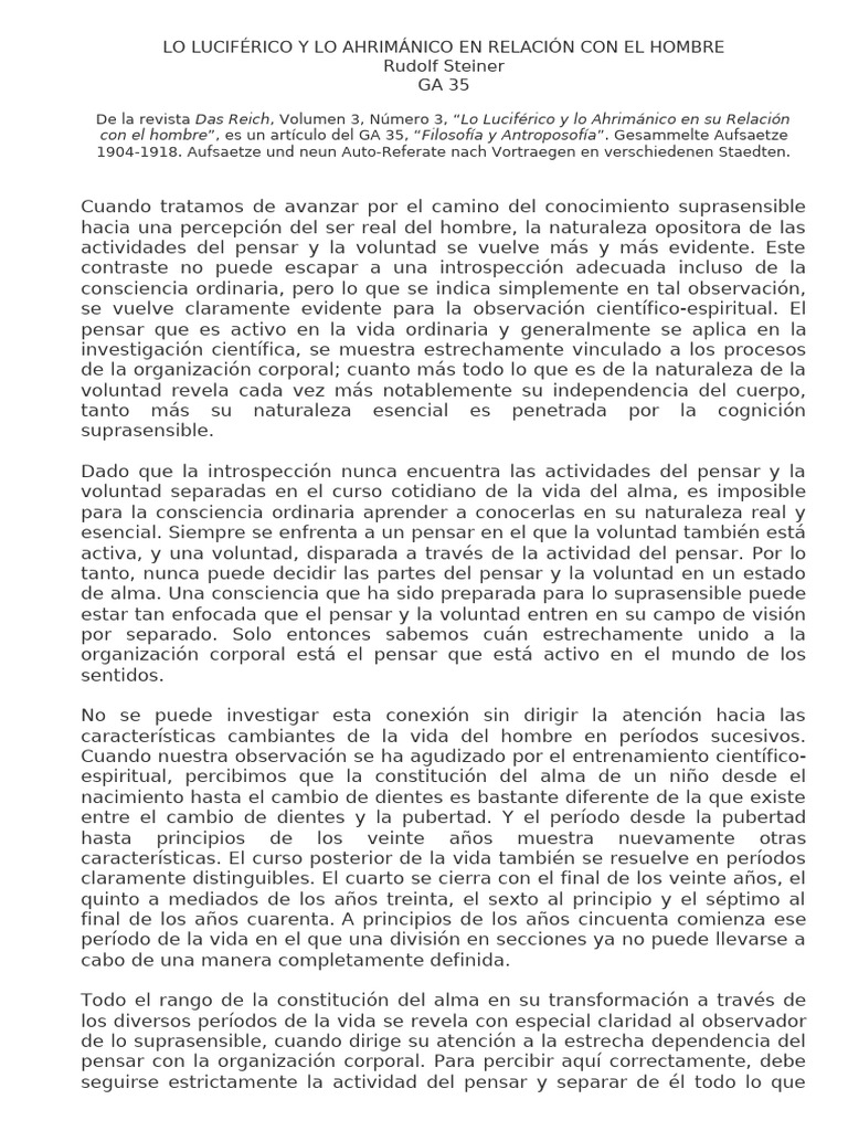 Lo Luciférico y Lo Ahrimánico en Relación Con El Hombre | PDF | Pensamiento | Conocimiento