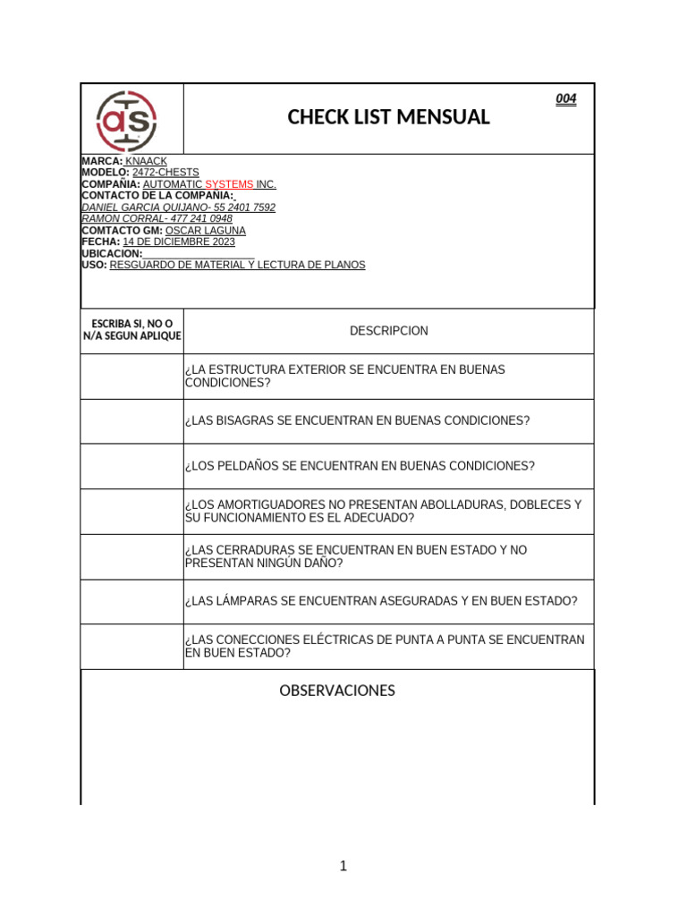 Formato de Checklist | PDF