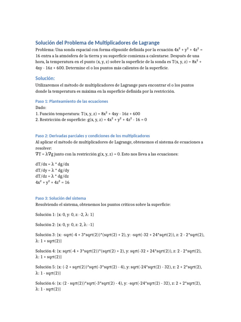 Solucion Multiplicadores Lagrange | PDF