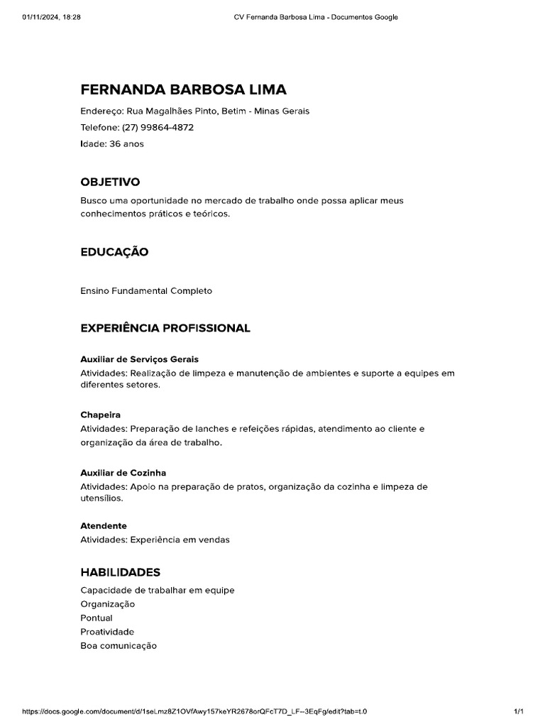 CV - Fernanda Barbosa Lima | PDF