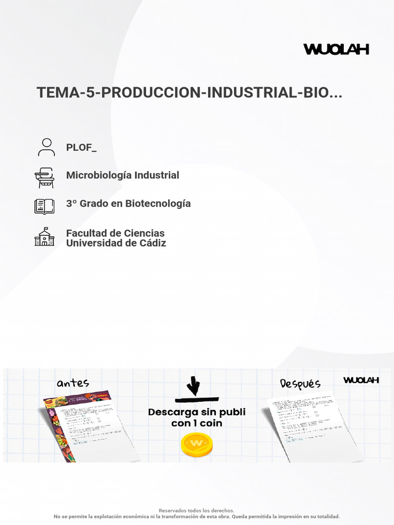 Wuolah Free Tema 5 Produccion Industrial Biomasa | PDF | Melaza | Levadura