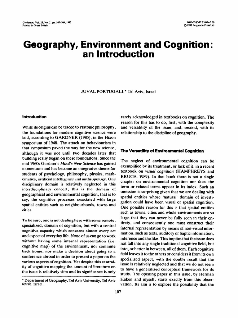 G, Eography, Environment and Cognition: An Introduction: Ifttroduction ...