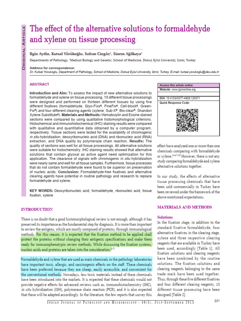 The Effect of The Alternative Solutions To Formaldehyde | PDF ...