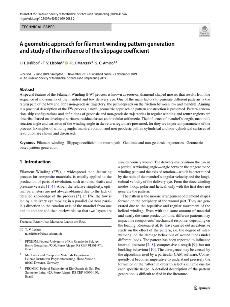 A Geometric Approach For Filament Winding Pattern Generation and Study ...