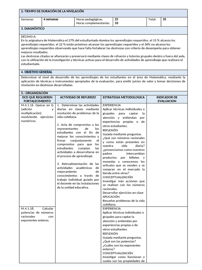 Plan de Nivelación Décimo Egb | PDF | Evaluación | Cognición