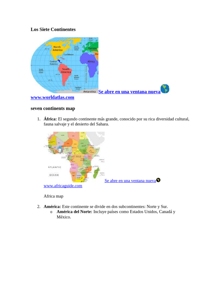 Los Siete Continentes: Características y Mapas | PDF | Continente ...