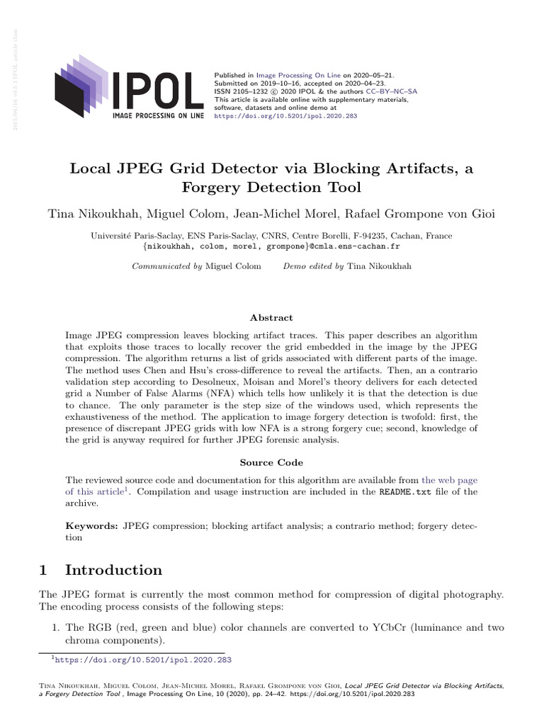 Local JPEG Grid Detector Via Blocking Artifacts, A Forgery Detection Tool - 2 ...