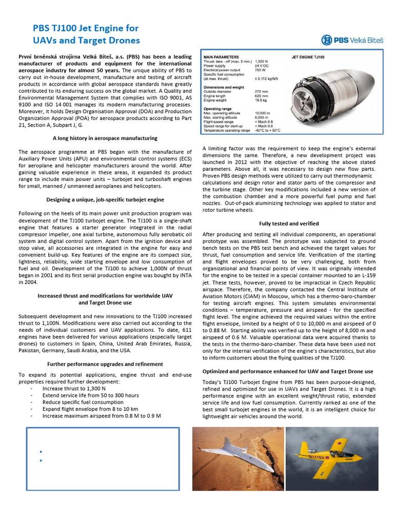 PBS TJ100 Military Technology | PDF | Unmanned Aerial Vehicle | Engines