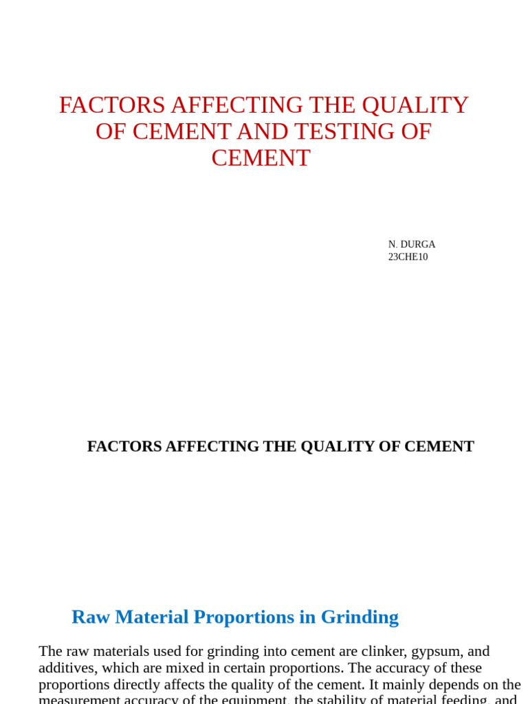 Factors Affecting The Quality of Cement and Testing of Cement | PDF ...