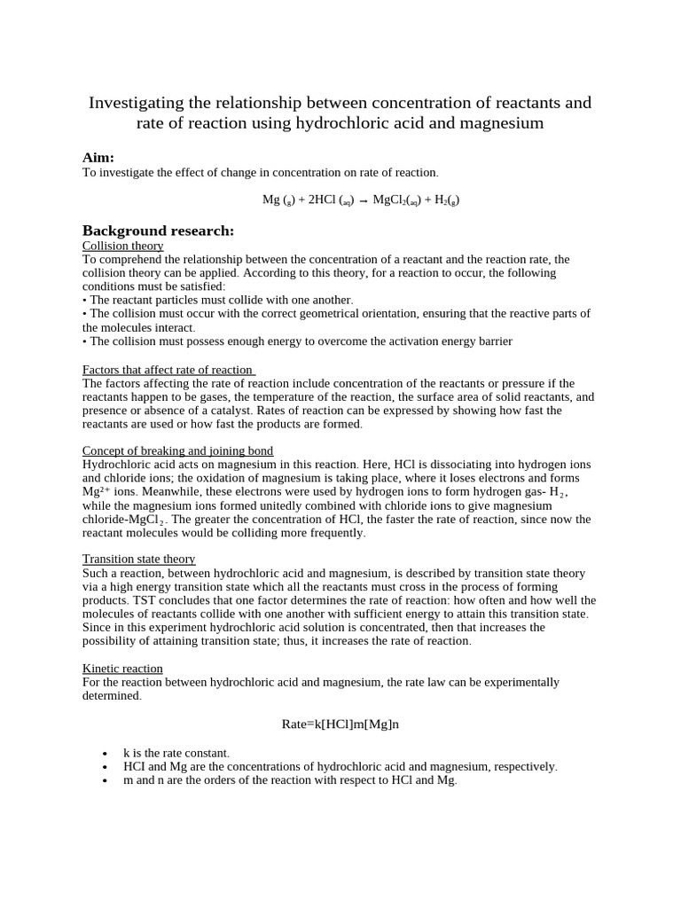 Investigating the relationship between concentration of reactants and ...