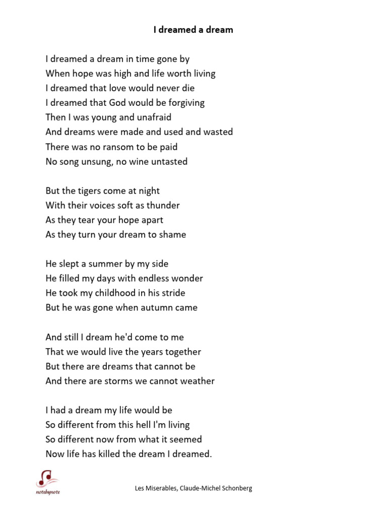 I Dreamed a Dream Lyrics Analysis | PDF