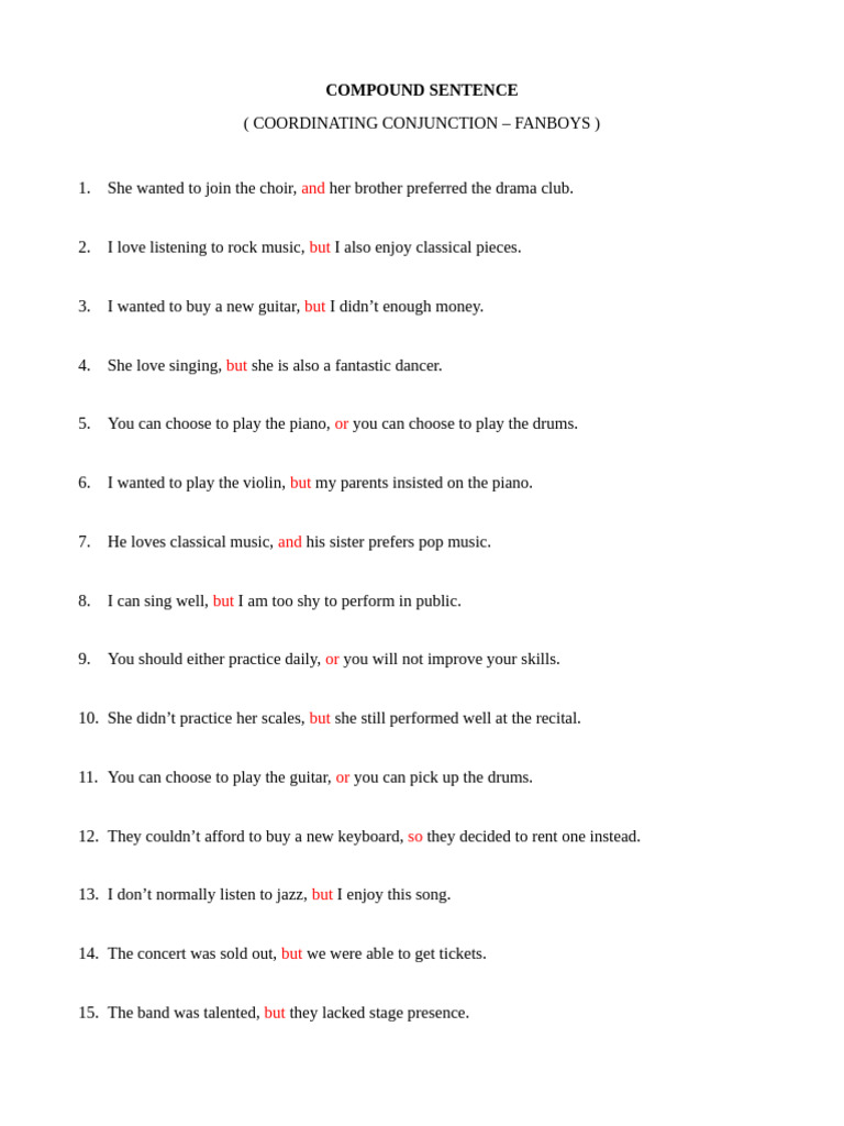 Compound Sentence - Fanboys | PDF | Art