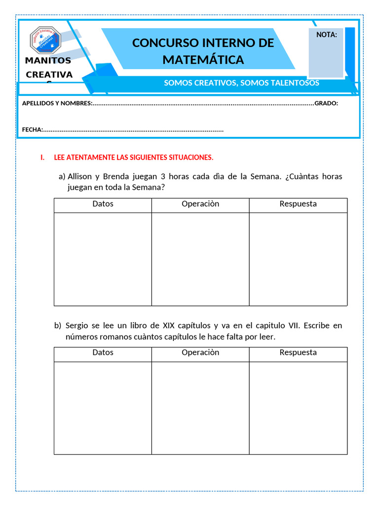 Examen Matemàtica Tercer Grado | PDF | Métodos y materiales de enseñanza