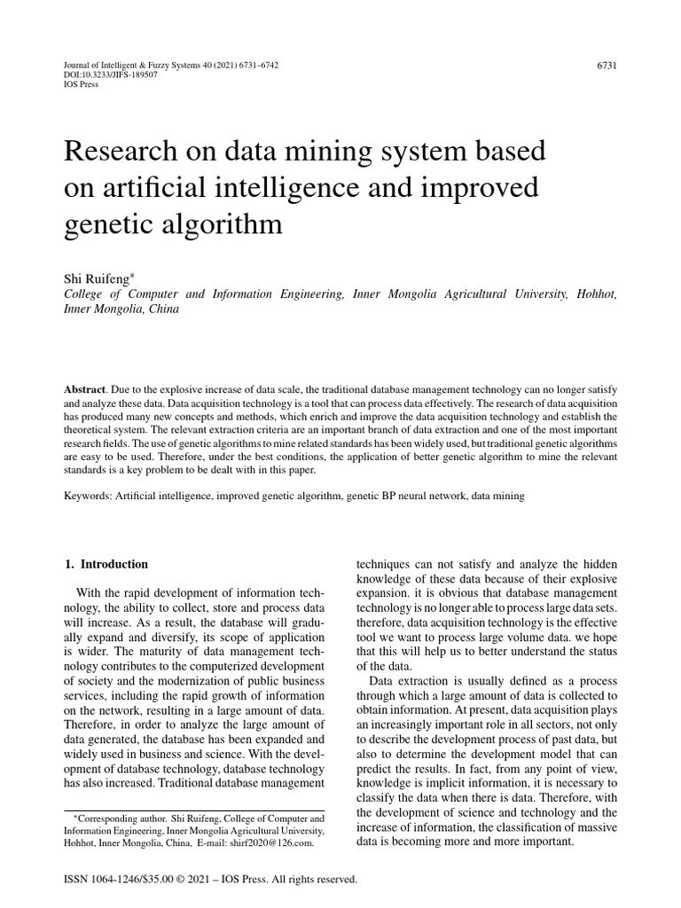 AI-Based Data Mining with Genetic Algorithms | PDF | Genetic Algorithm | Data