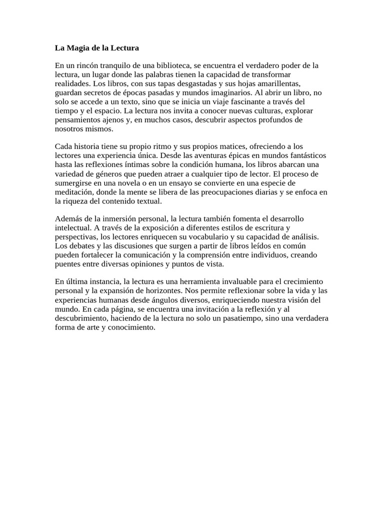 La Magia de La Lectura - Comu | PDF | Experiencia | Educación en artes ...