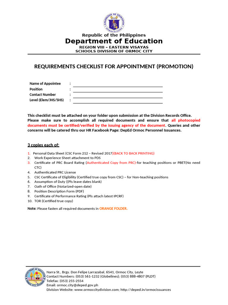 Requirements Checklist (Promotion) | PDF