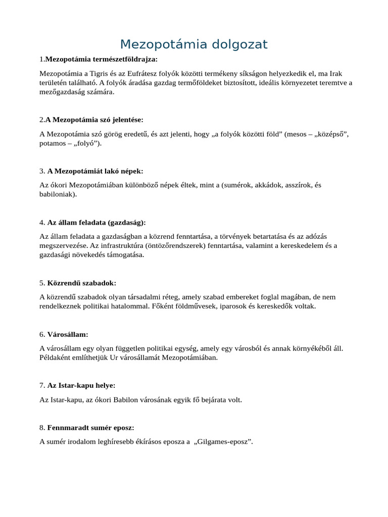 Mezopotámia Dolgozat | PDF