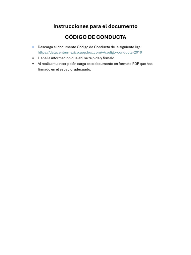 Instrucciones Documento Código De Conducta Pdf