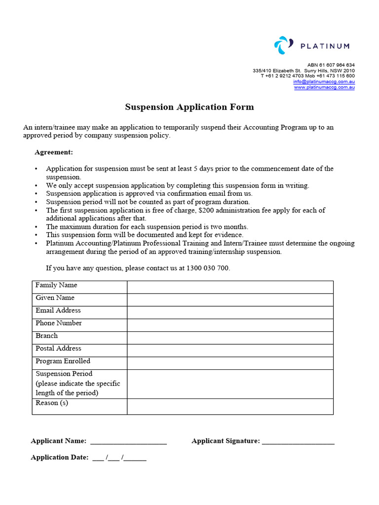 Suspension Application Form: Agreement | PDF