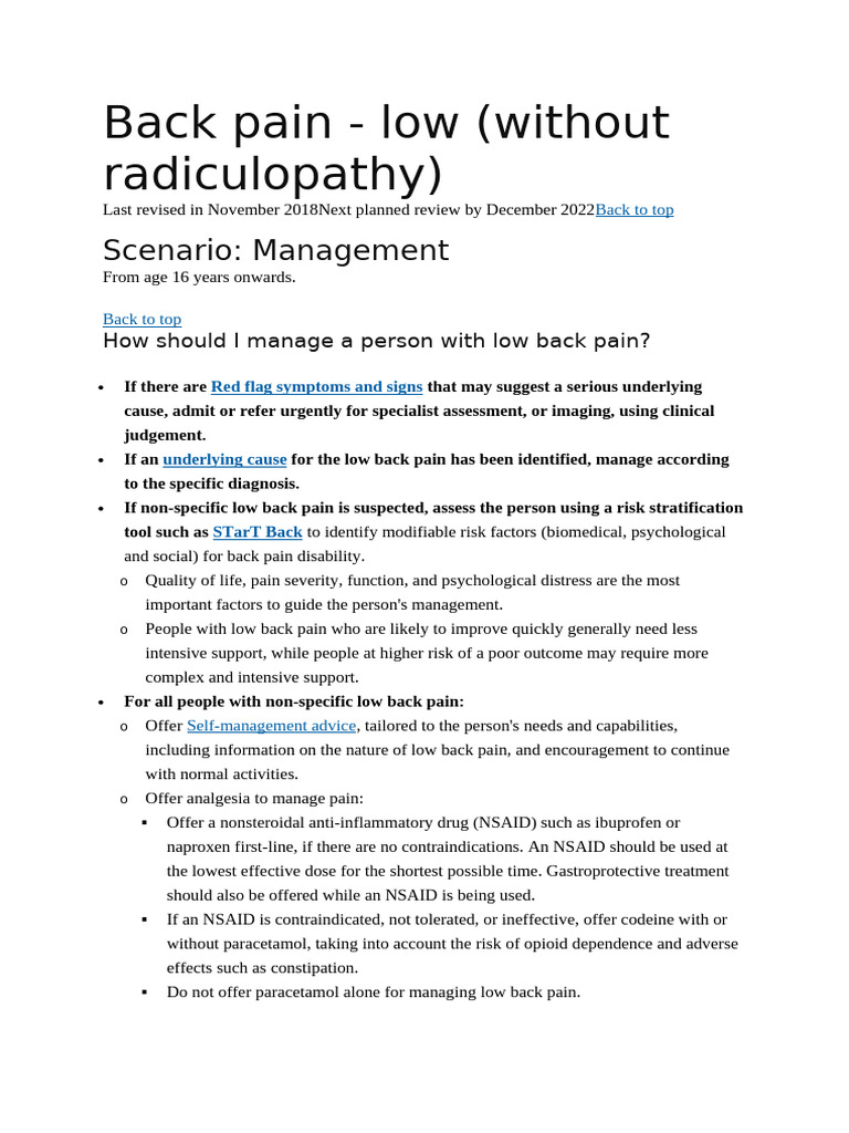 NICE BACk PAin Guielines 2018 | PDF | Low Back Pain | Back Pain