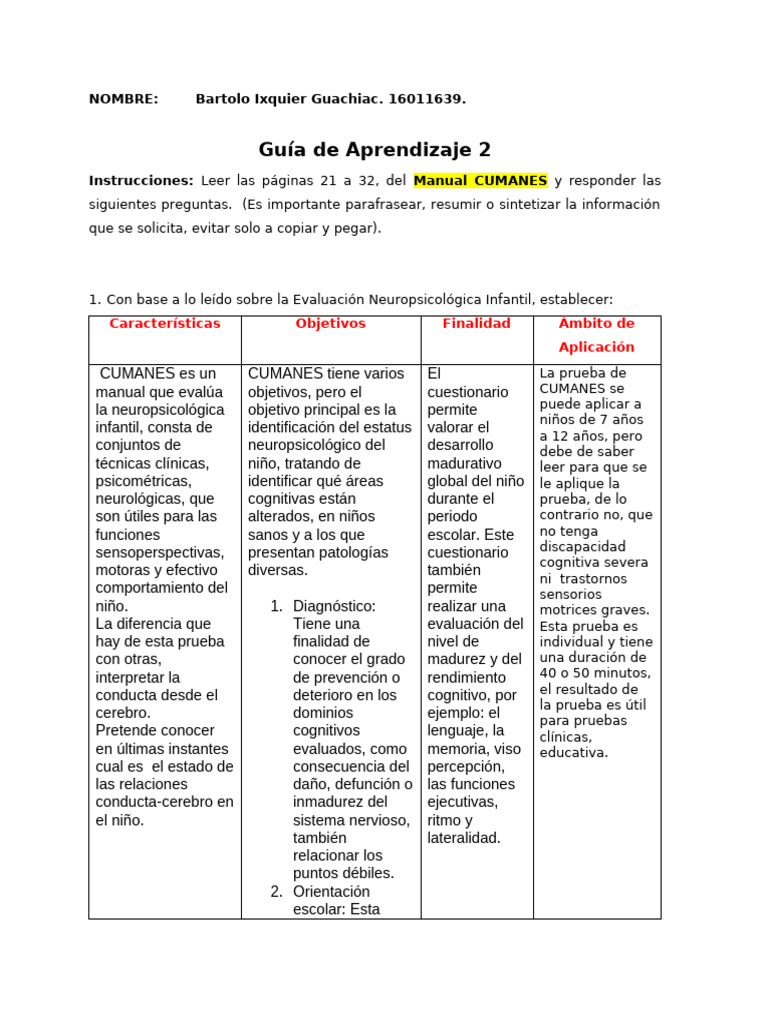 Gu A 2 CUMANES | PDF | Neurología | Neuropsicología