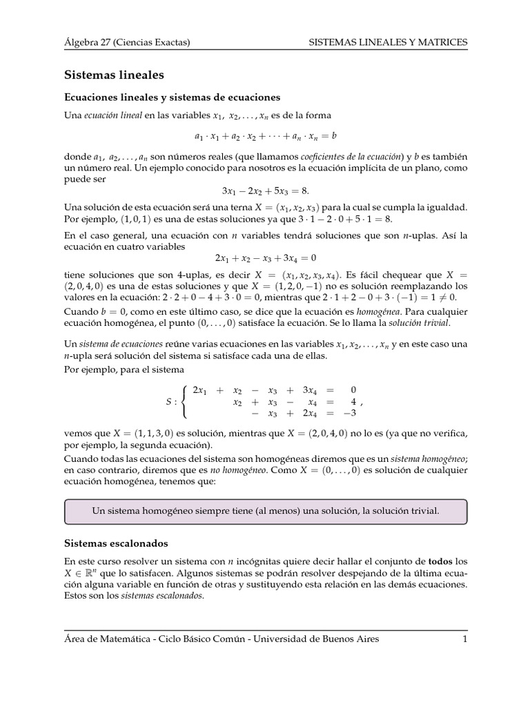 Sistemas Lineales y Matrices en Álgebra | PDF | Ecuaciones | Matriz ...