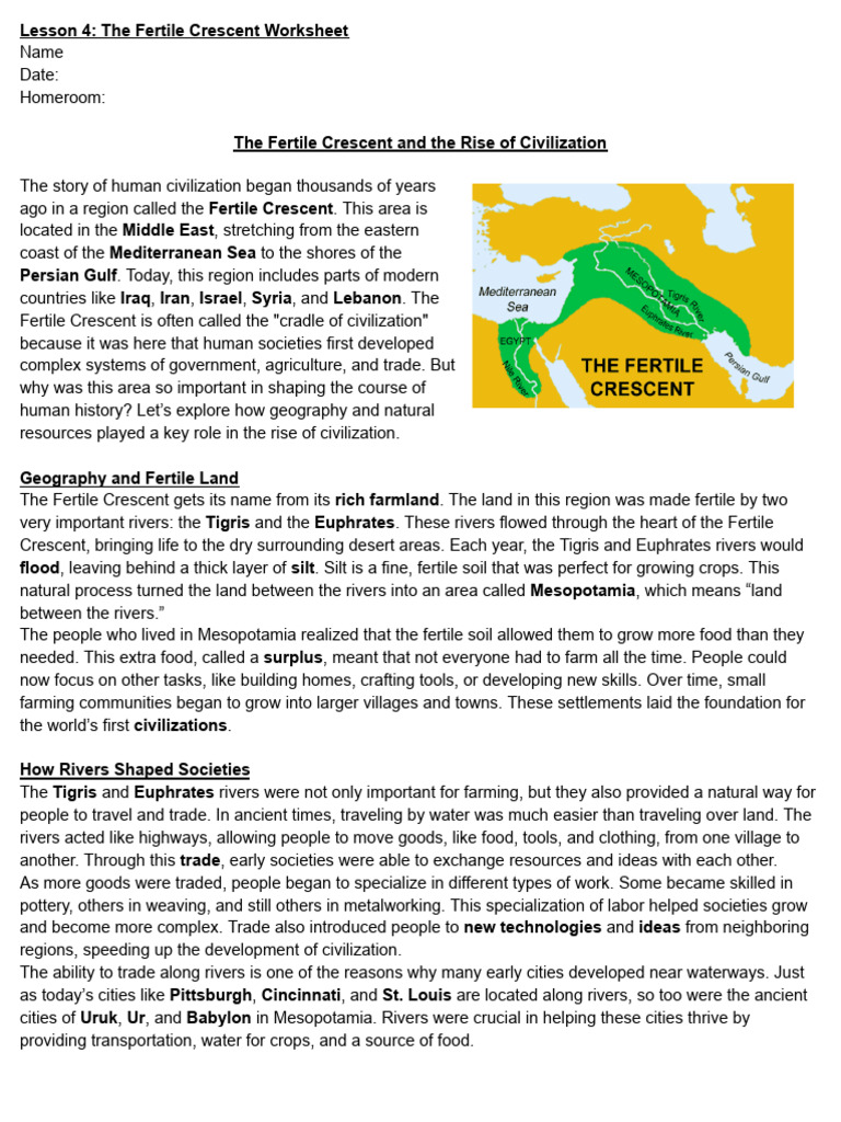 Lesson 4_ The Fertile Crescent Worksheet | PDF | Mesopotamia | Fertile ...
