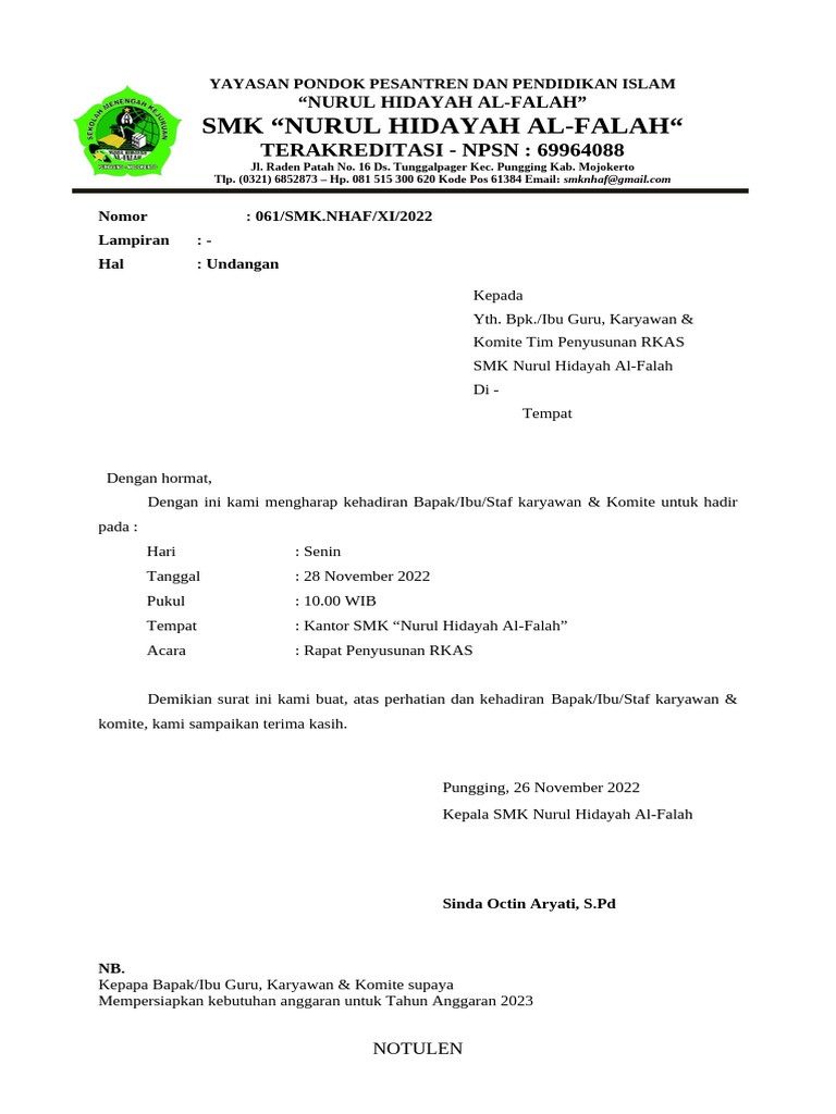 Undangan Rapat Penyusunan RKAS | PDF