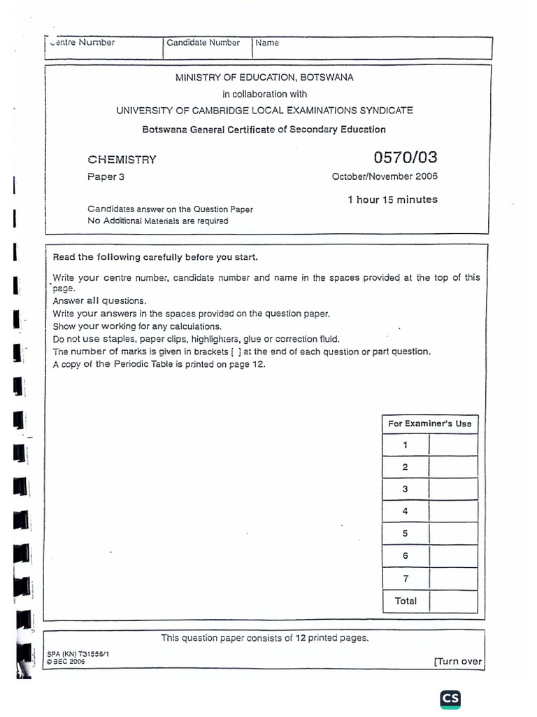 2006 Paper 3 Separate Bgcse | PDF