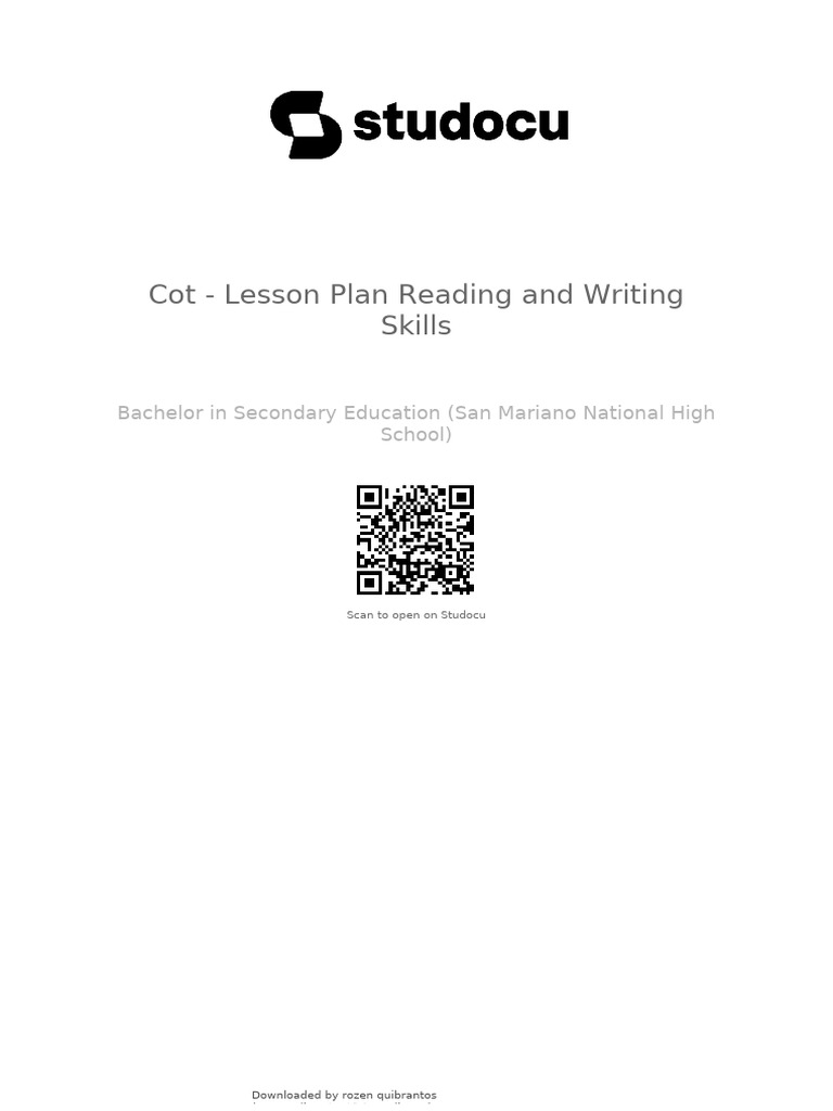 Cot Lesson Plan Reading and Writing Skills | PDF | Lesson Plan ...