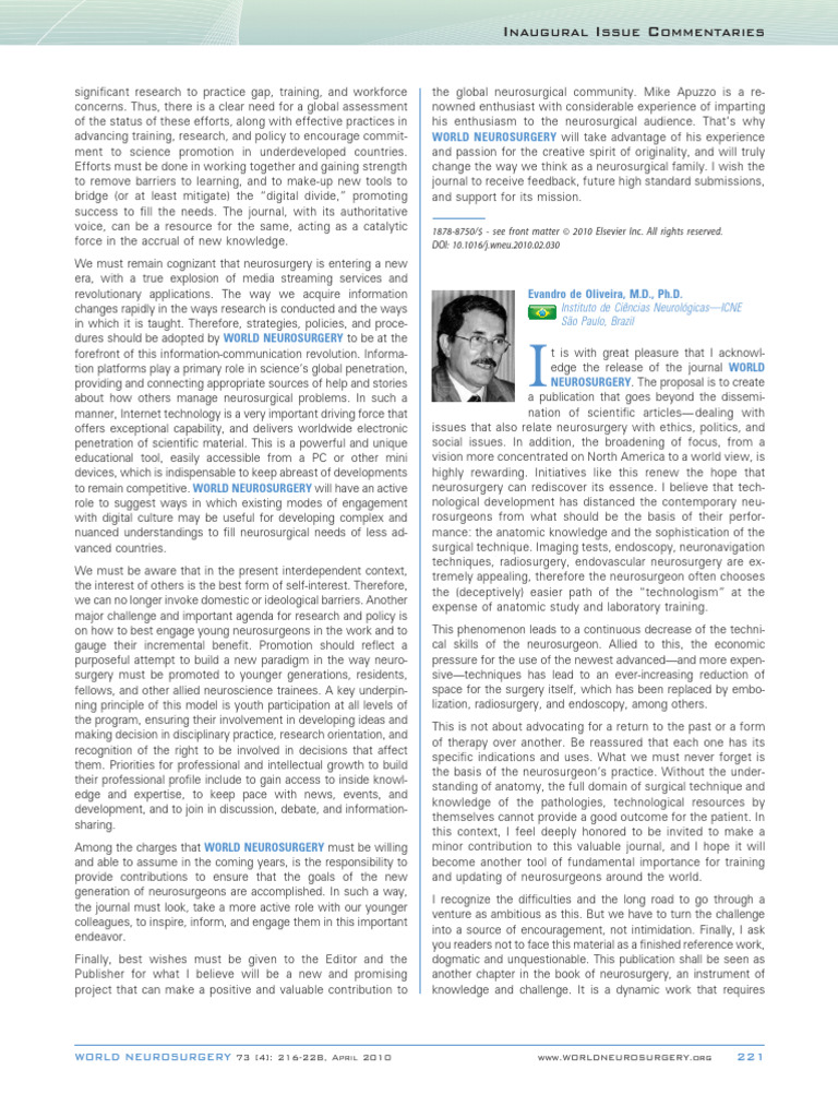 On The Initiation of World Neurosurgery | PDF | Neurosurgery | Neurology