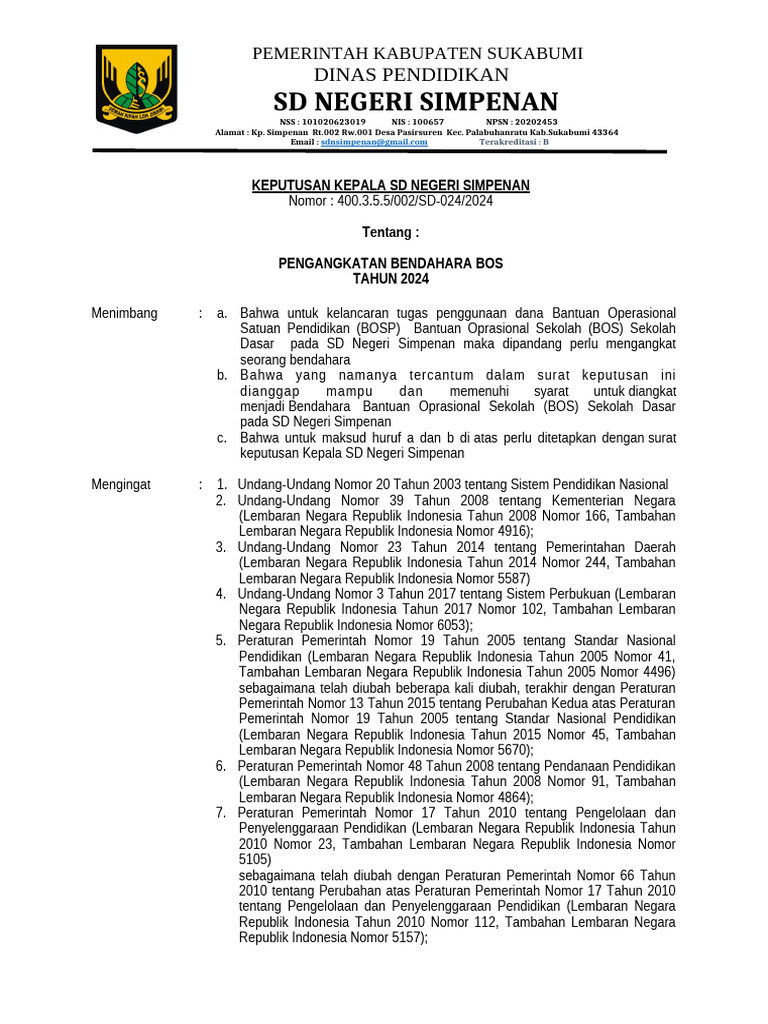 SK Bendahara 2024 | PDF