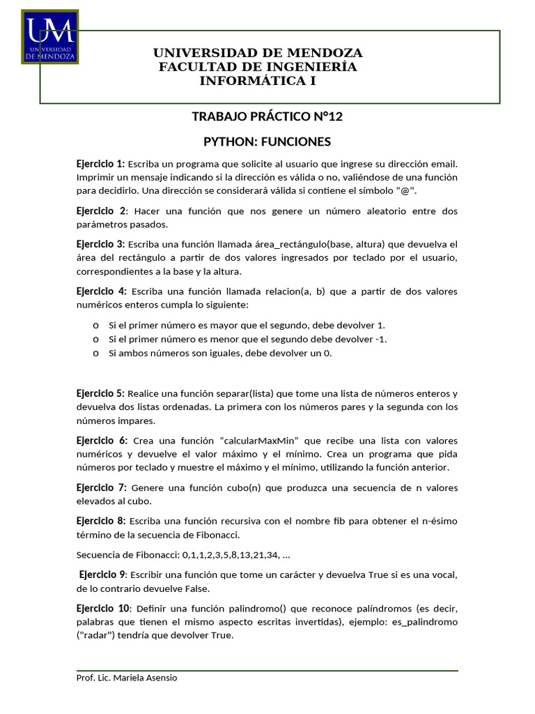 Trabajo Práctico 12 2024 - Python | PDF