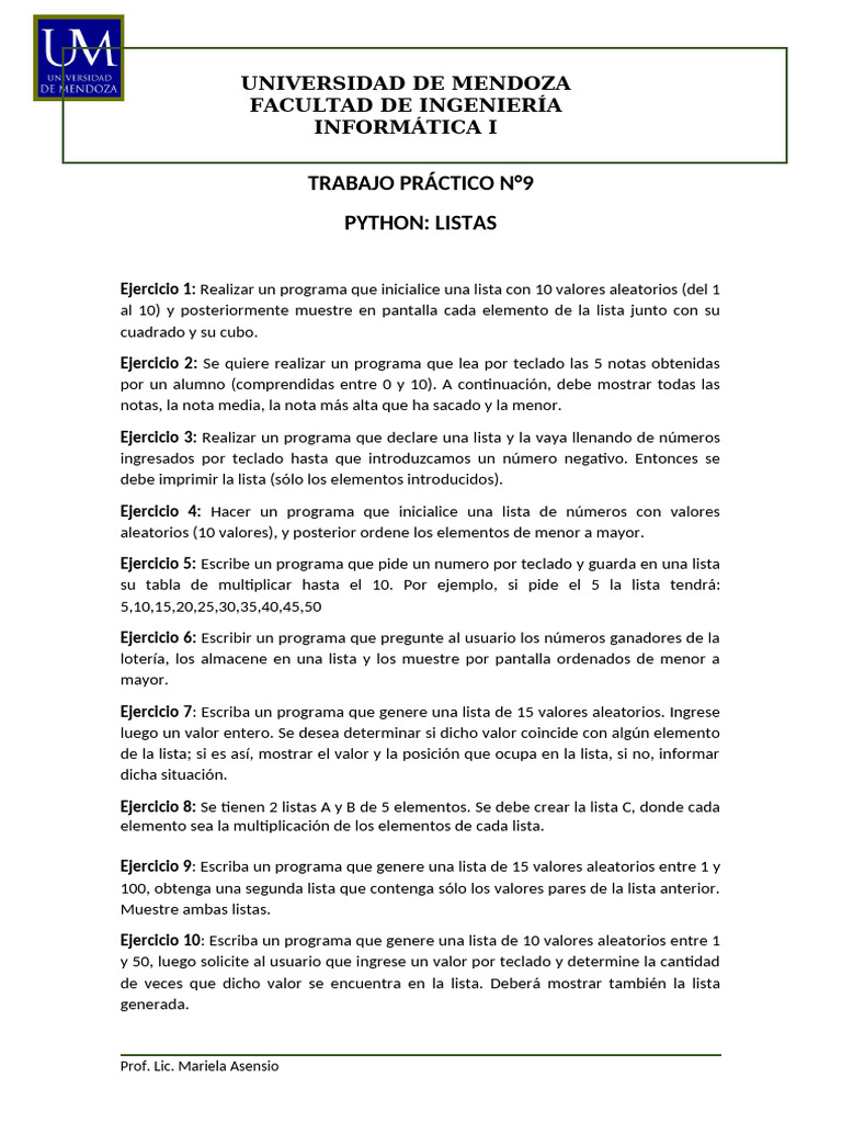 Ejercicios de Python con Listas | PDF