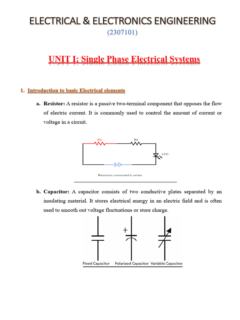 Unit I - Notes | PDF | Electrical Impedance | Direct Current