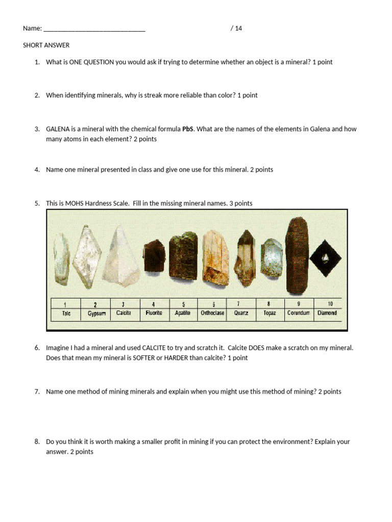 Mineral Identification and Mining Questions | PDF | Career & Growth