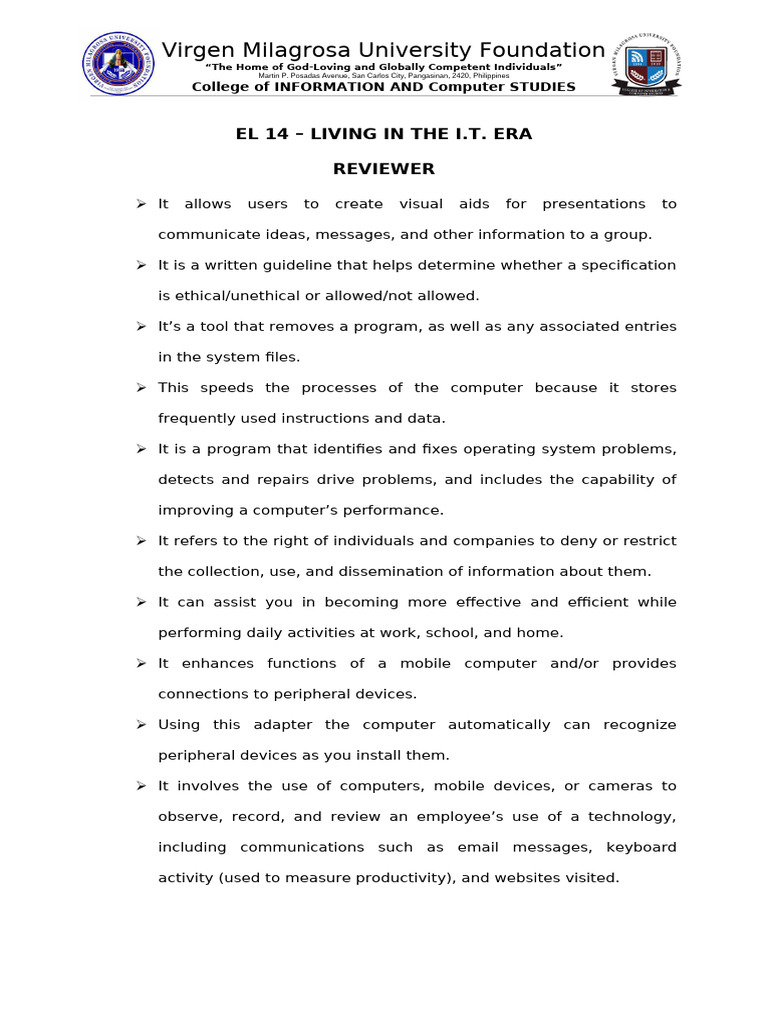 El 14 Midterm Reviewer | PDF | Computer File | Computer Security