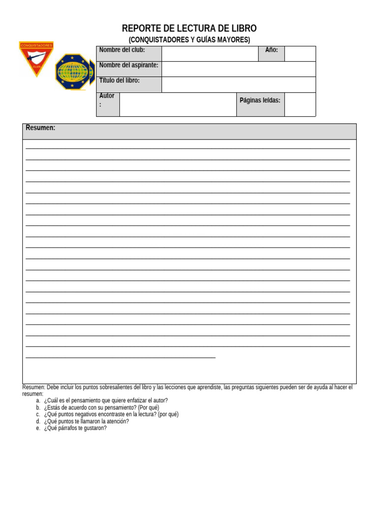 Formato de Reporte de Lectura de Libro | PDF