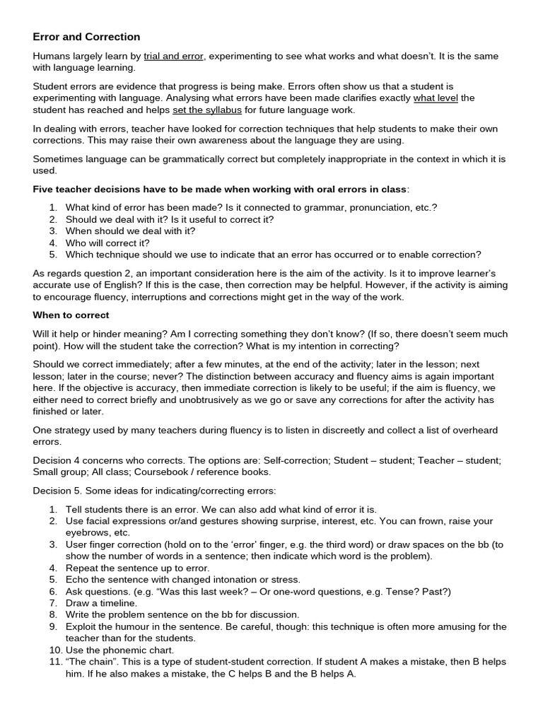 Error Detection in Language Learning | PDF | English Language | Educational Assessment