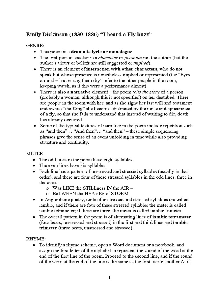 Emily Dickinson (1830-1886) "I Heard A Fly Buzz" | PDF | Rhyme | Poetry